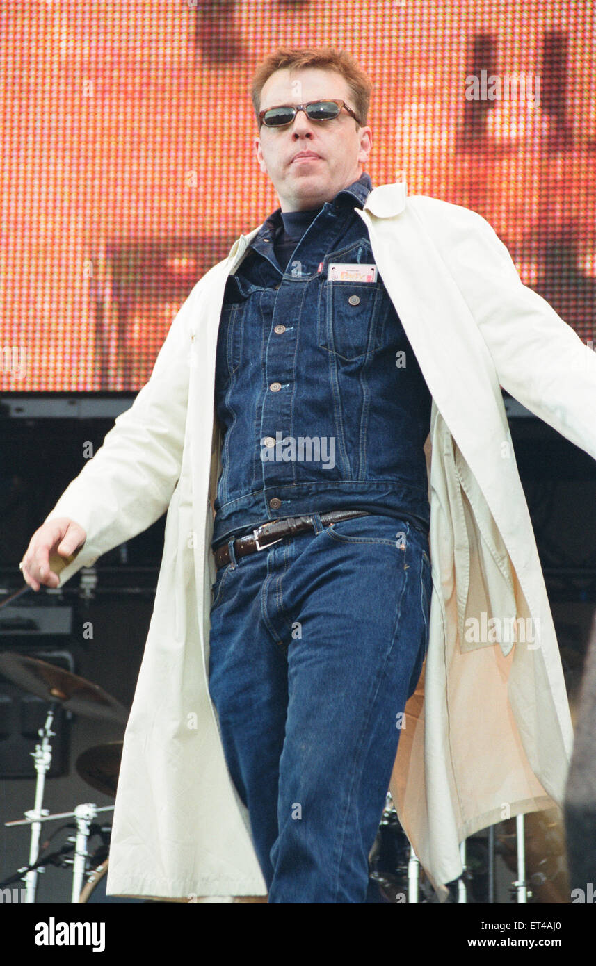 Suggs, lead singer of British ska group Madness, performing at Party in ...