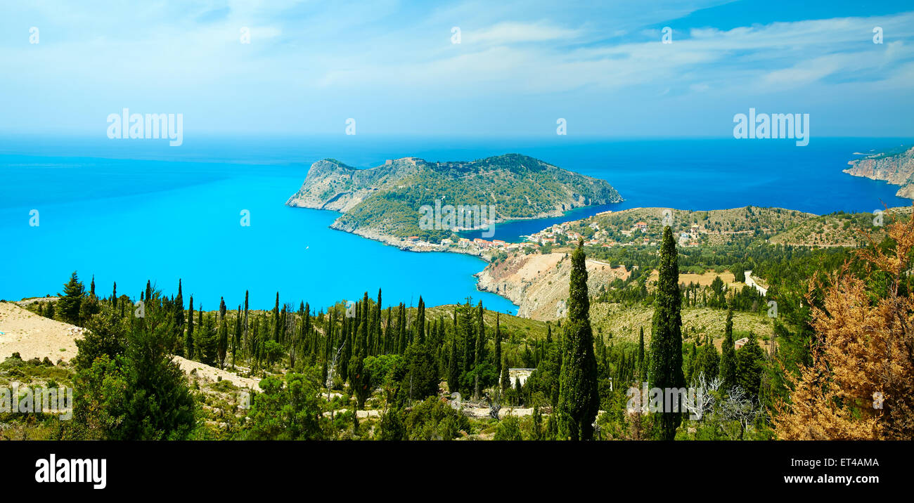 Panoramic view of Assos, Kefalonia, Greece Stock Photo - Alamy