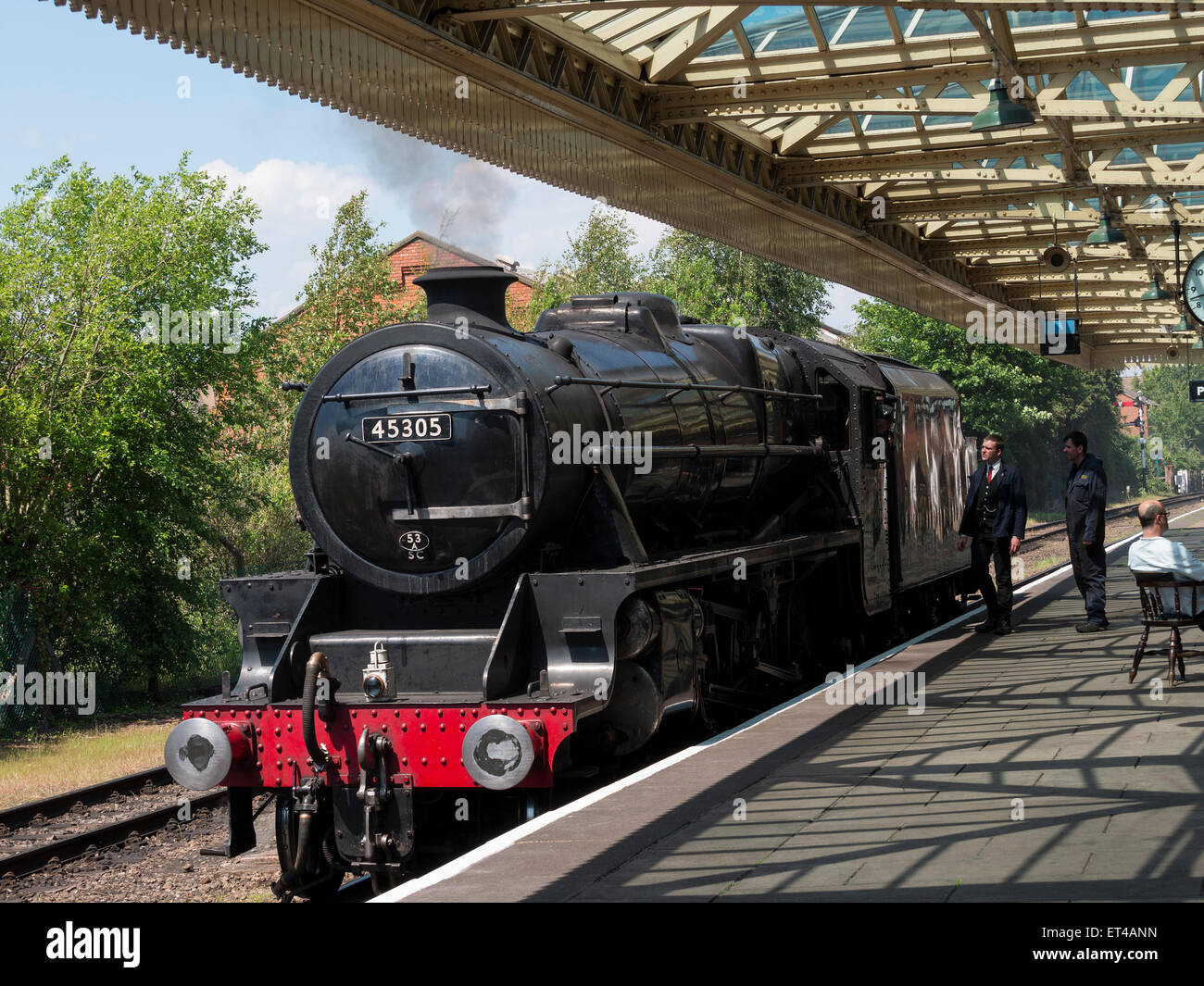 vintage steam locomotive at Loughborough station, on the Great Central ...