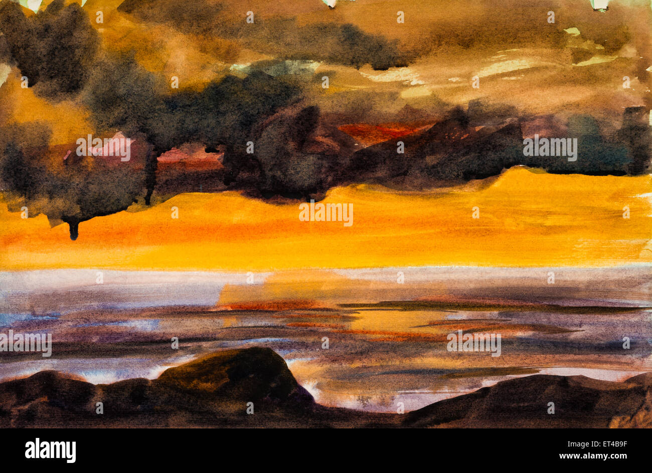 Sunset. Watercolor drawing Stock Photo - Alamy