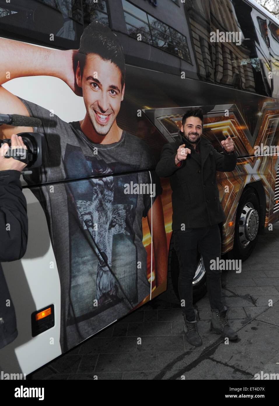 Ben Haenow arrives at the Global Radio studios on a bus with 'Vote Ben ...