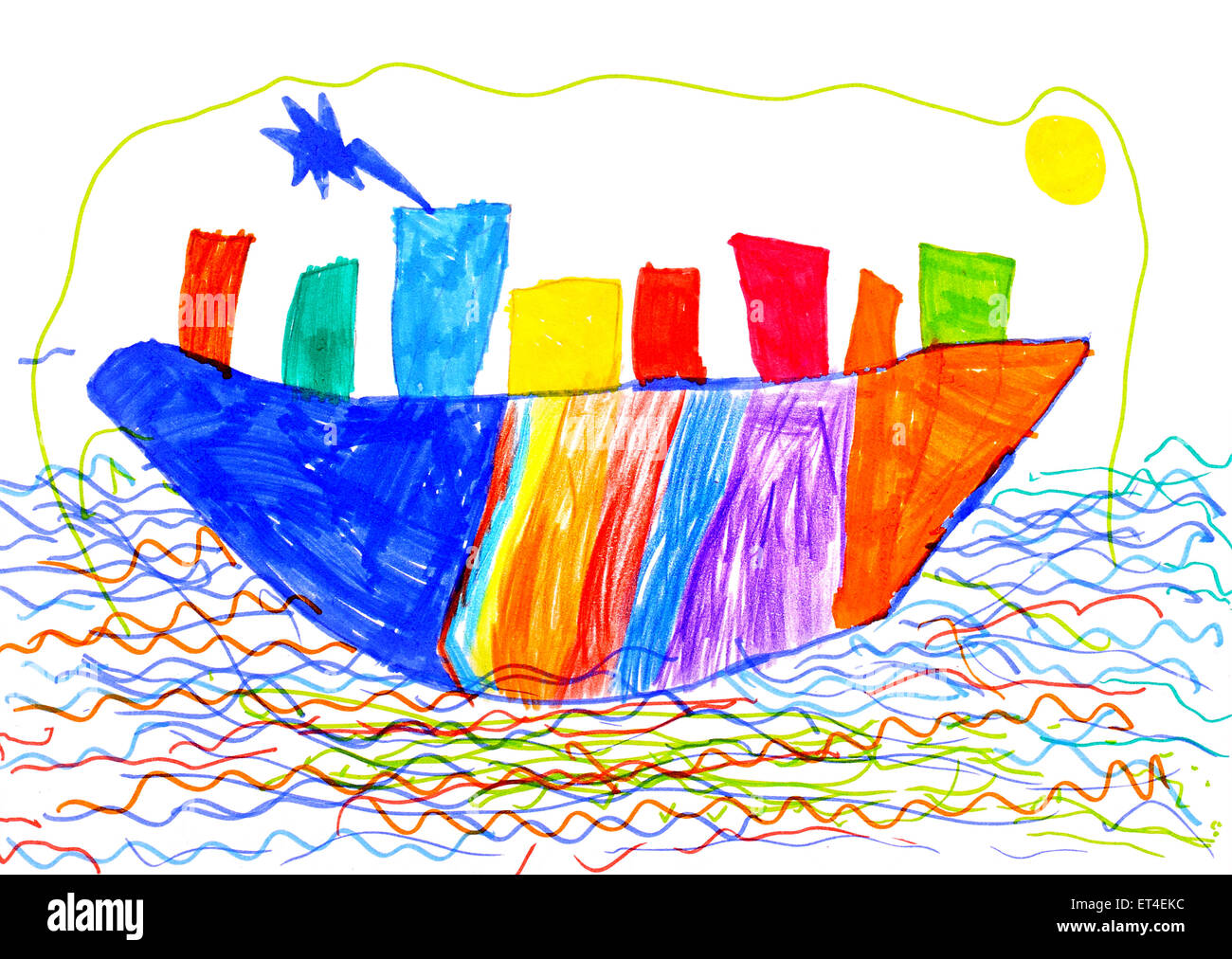 children's drawing. ship and sea Stock Photo - Alamy