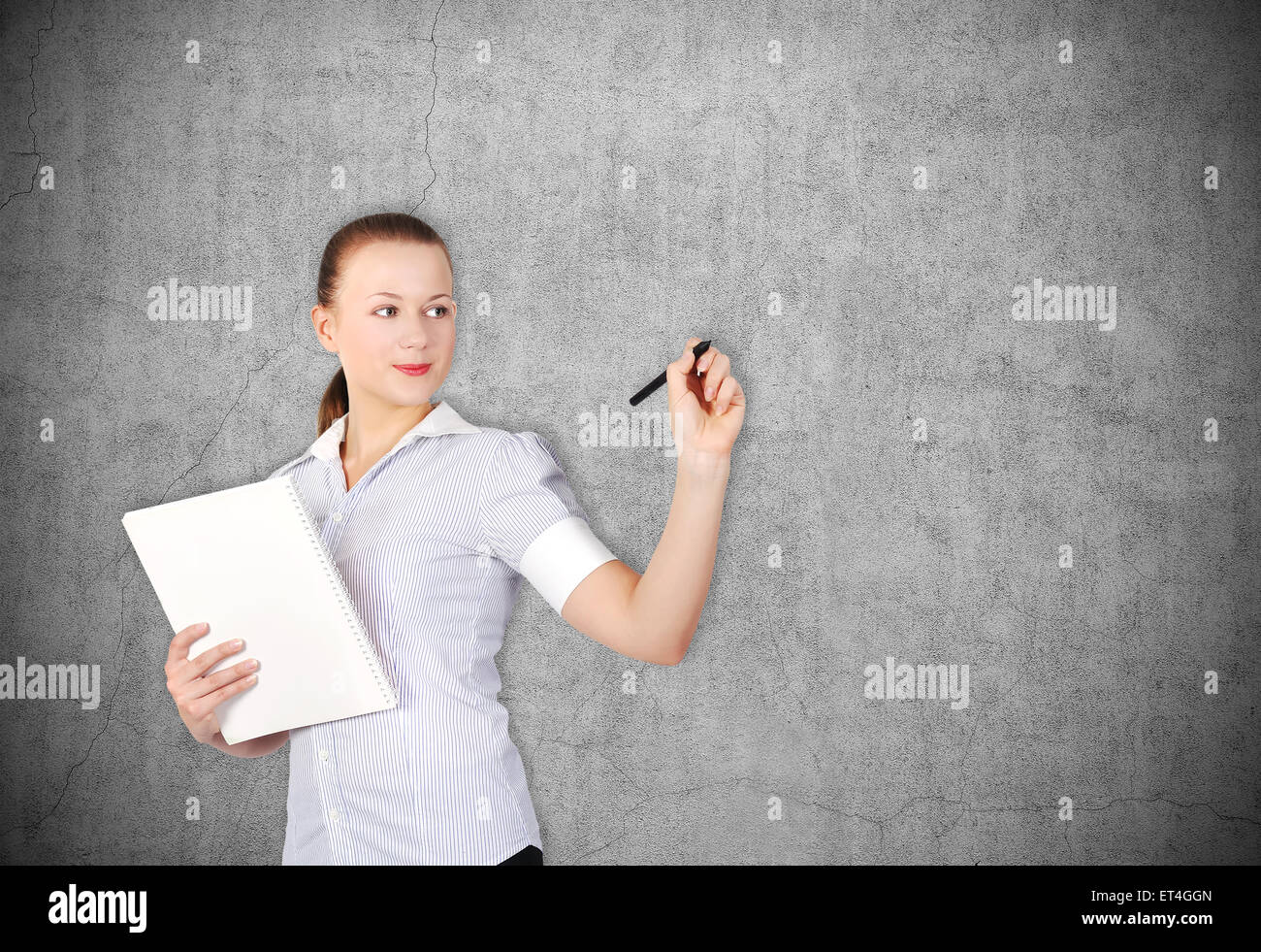 Woman with pen drawing on virtual desk Stock Photo - Alamy
