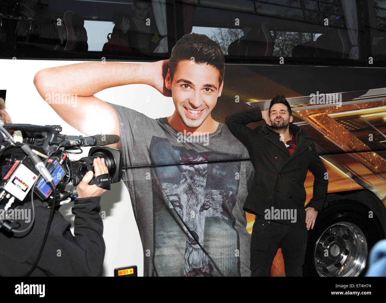 Ben Haenow arrives at the Global Radio studios on a bus with 'Vote Ben ...