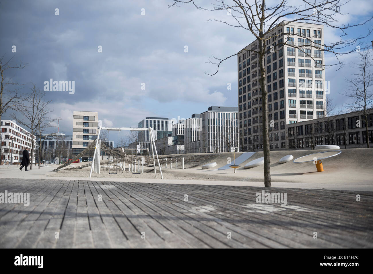 Playground surrounded by modern buildings in city Munich Bavaria ...