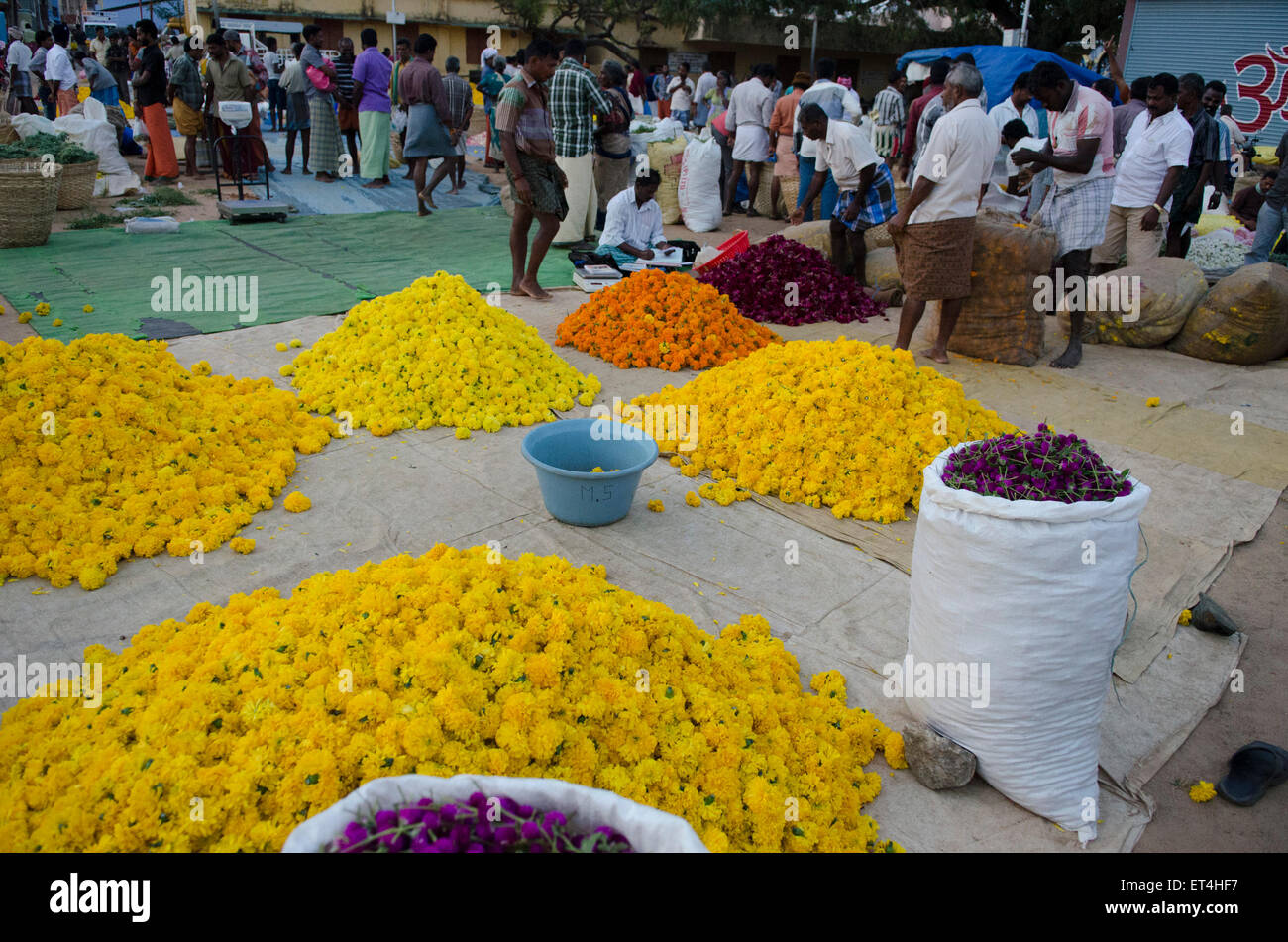 crowds gather at Thovalai flower market Stock Photo - Alamy