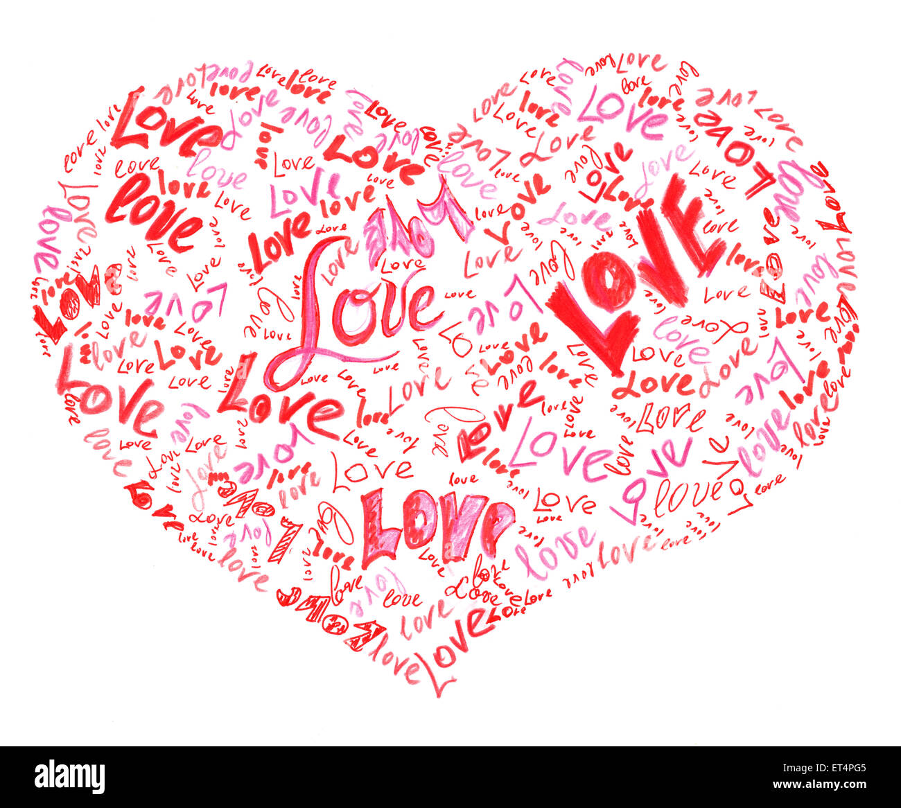heart drawn by pencil filled with love words inside Stock Photo - Alamy