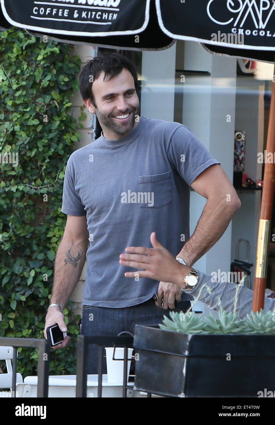 Jamie Mazur meets a friend for coffee at Alfred cafe. Featuring: Jamie ...