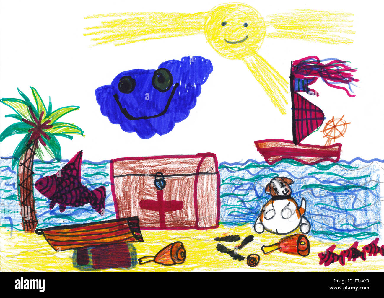 dog on pirate island. child's drawing Stock Photo - Alamy