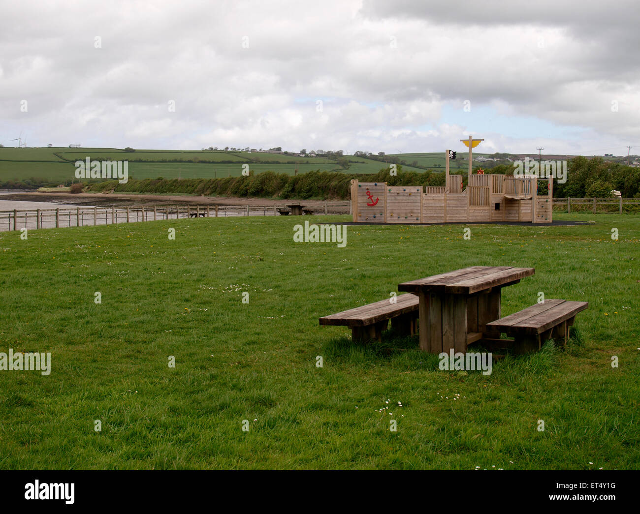 Picnic area with child's pirate ship play area, Fremington Quay, Devon ...