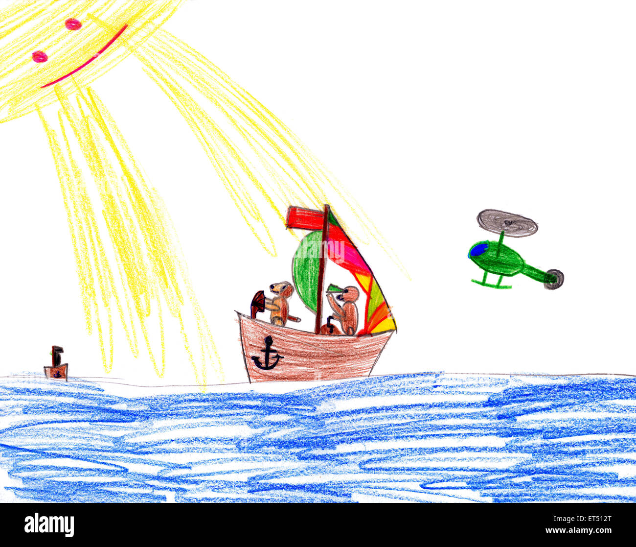 dog on sailboat. child drawing Stock Photo - Alamy