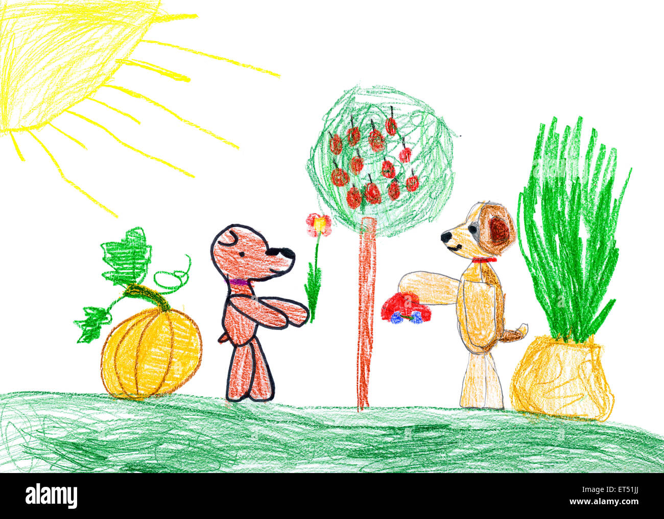 dogs present gifts. child drawing Stock Photo - Alamy