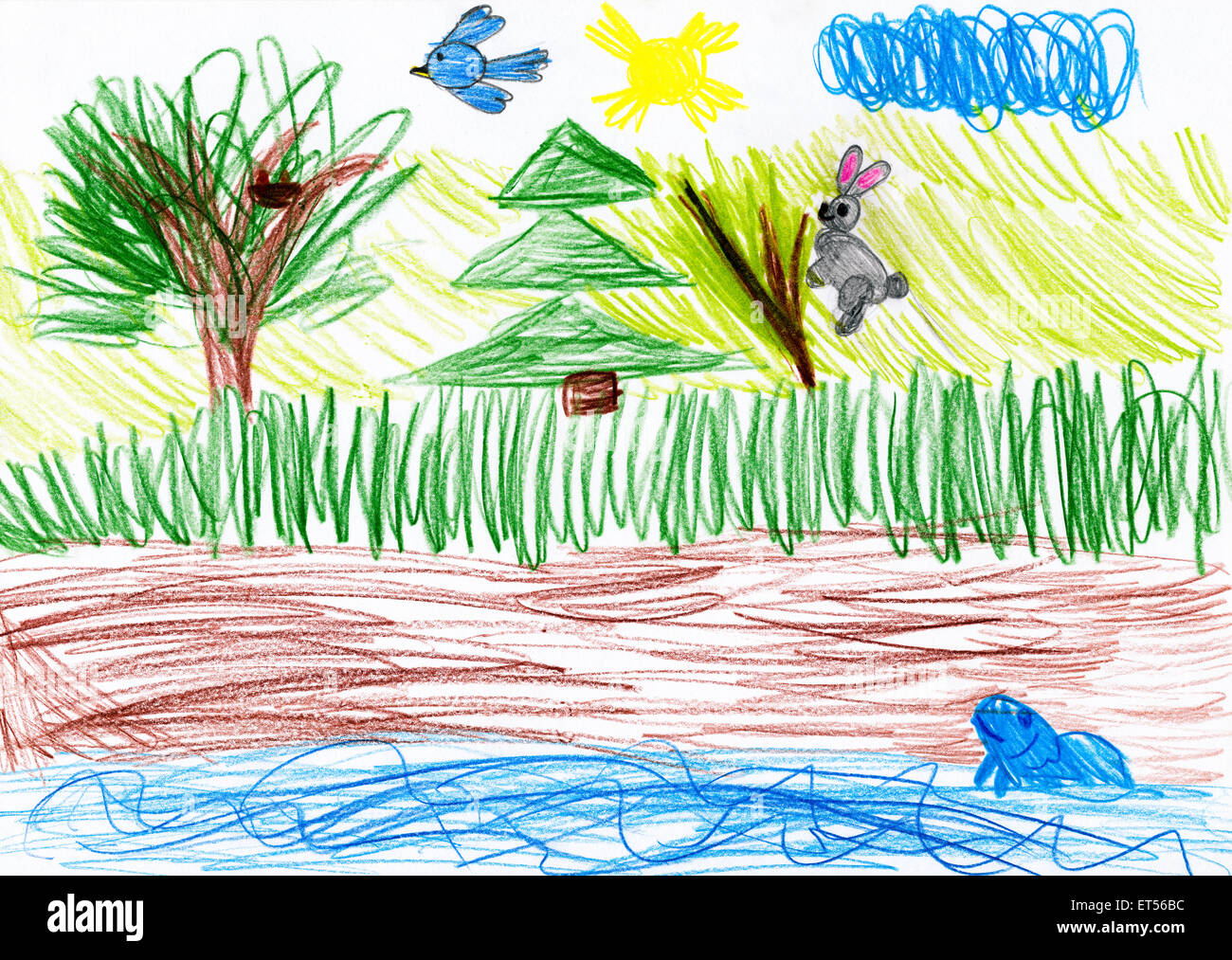 forest and wild animals. child fantasy drawing Stock Photo - Alamy