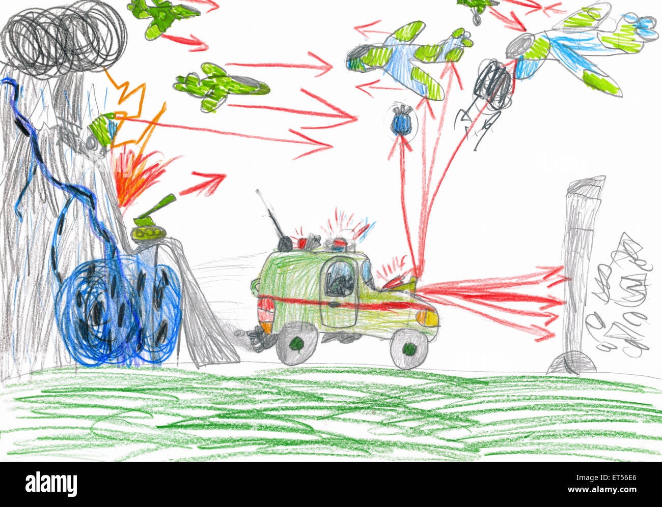 war battle. child drawing Stock Photo - Alamy
