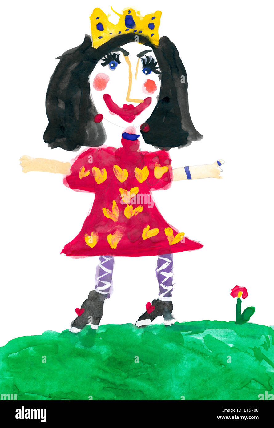 princess girl in a red dress. child drawing Stock Photo - Alamy