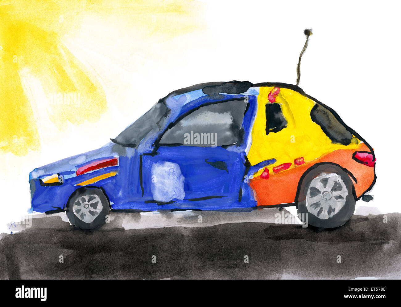 RC toy car. child's drawing on paper Stock Photo - Alamy