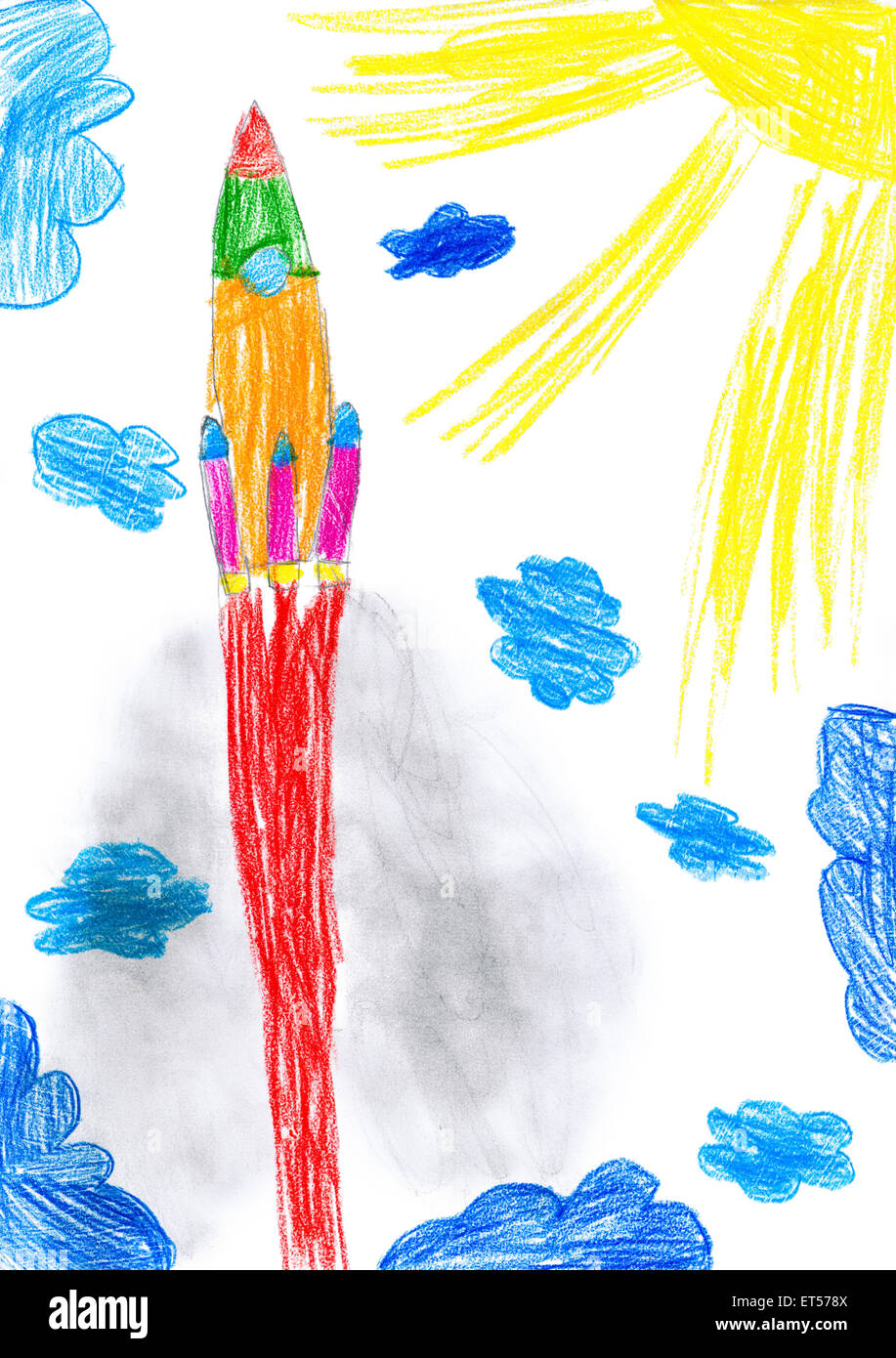child drawing. launch space rocket Stock Photo - Alamy