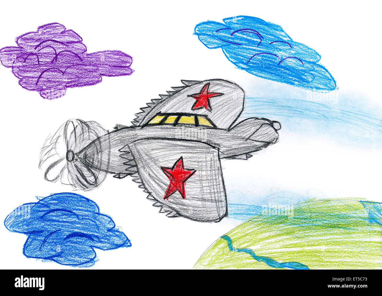 one airplane. children drawing Stock Photo - Alamy