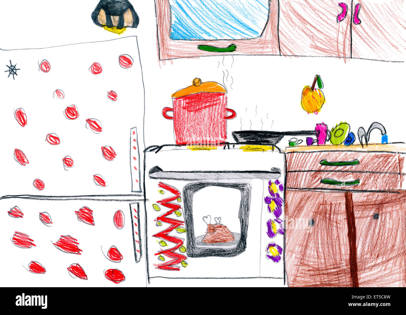 kitchen interior. children drawing Stock Photo - Alamy