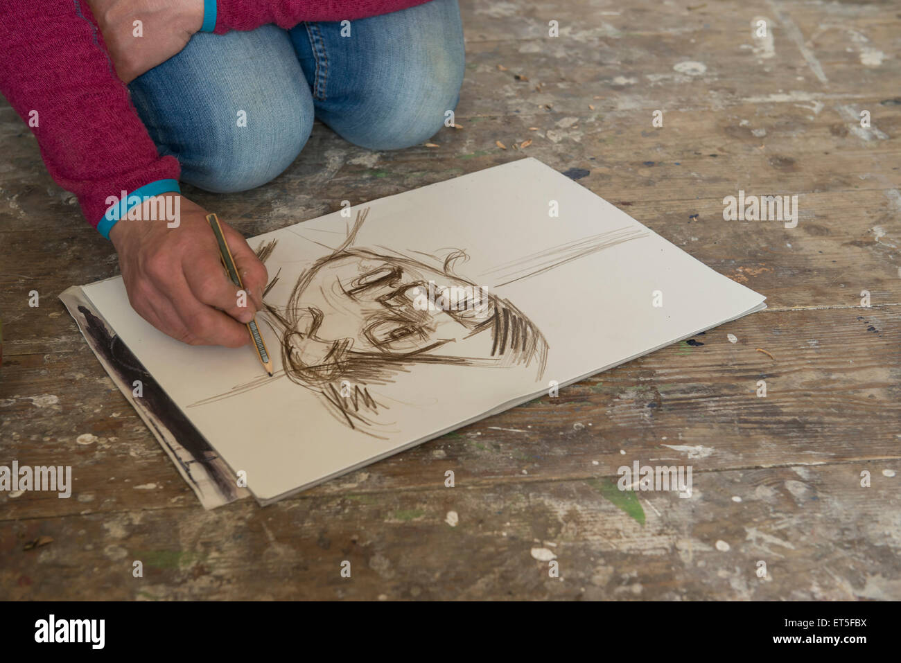 Female artist making sketch in art studio, Bavaria, Germany Stock Photo ...