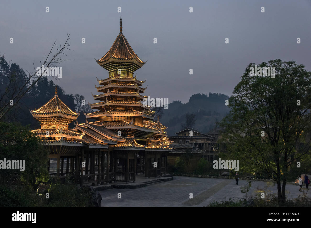 Entry gates late evening, Zhaoxing Dong Village, Guizhou Province ...