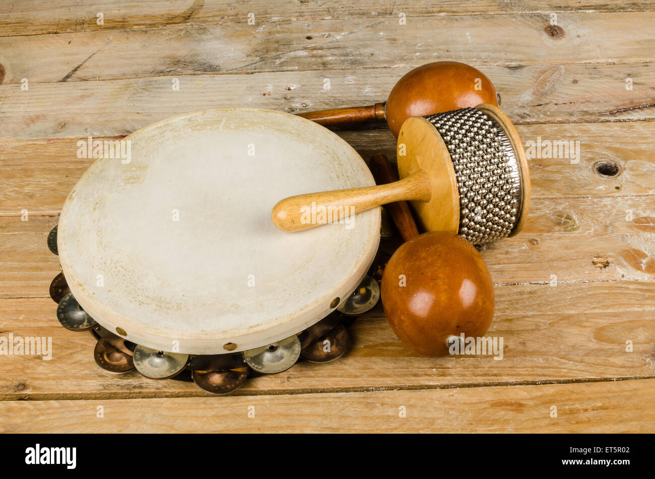 Assortment of several small percussion instruments Stock Photo - Alamy