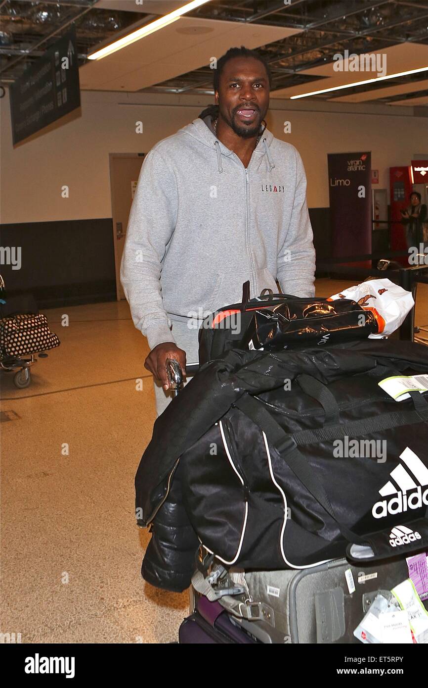 Heavyweight boxer Audley Harrison arrives on a flight to Los Angeles ...