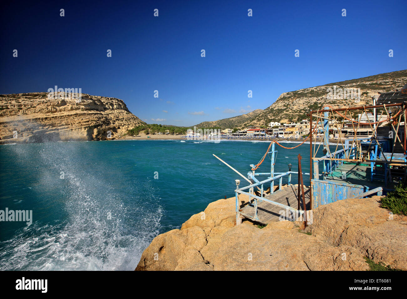 Matala beach with its famous caves, once "home" for many hippies, to ...