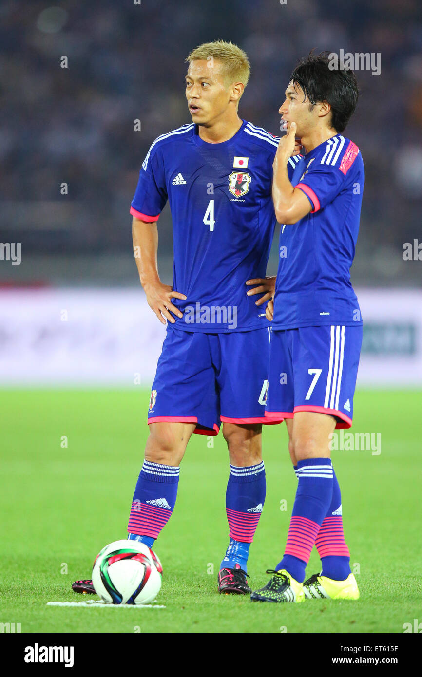 Kanagawa, Japan. 11th June, 2015. (L-R) Keisuke Honda, Gaku Shibasaki (JPN) Football/Soccer ...