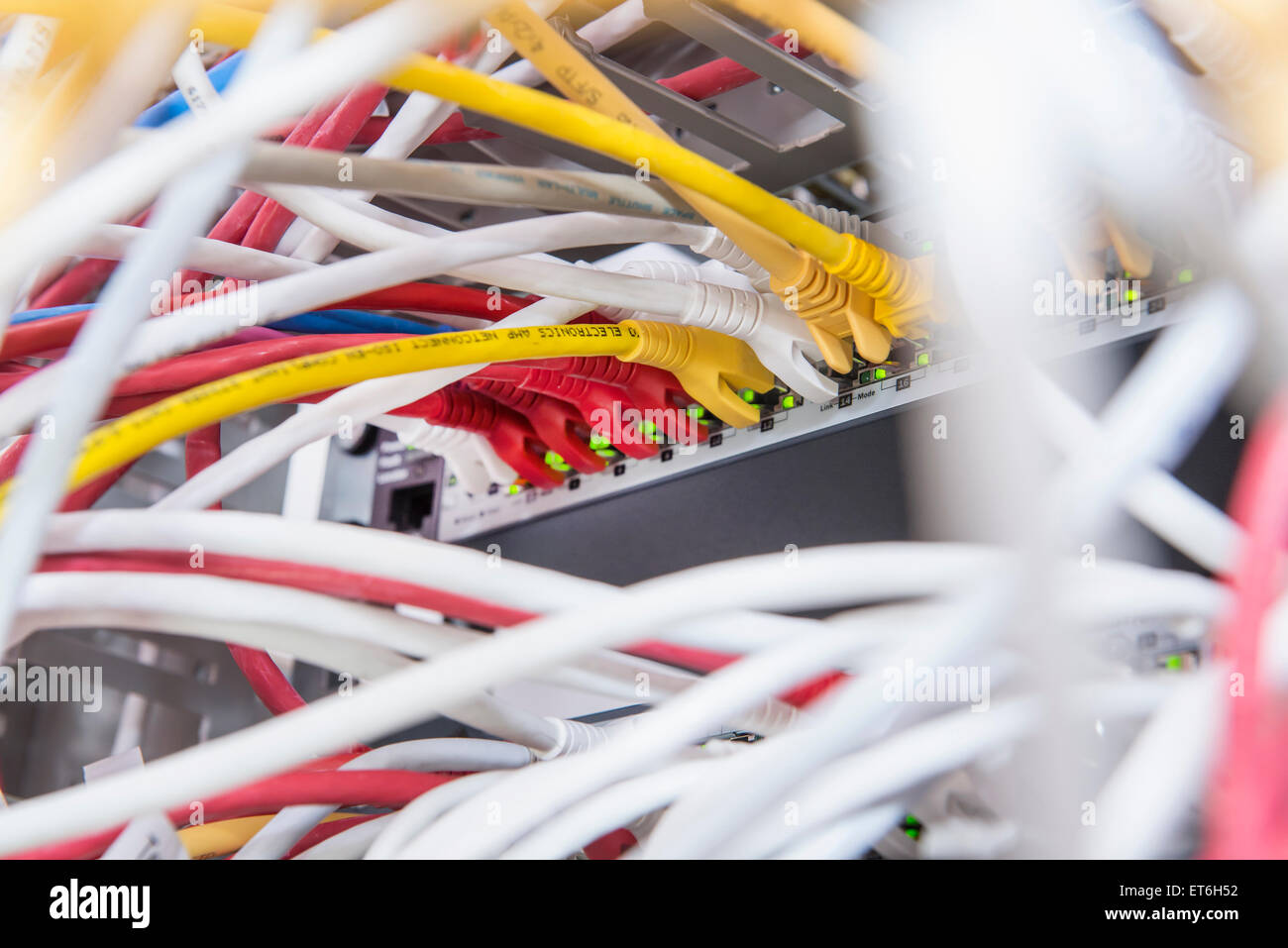 Ethernet lan cables connected to networking router, Munich, Bavaria ...