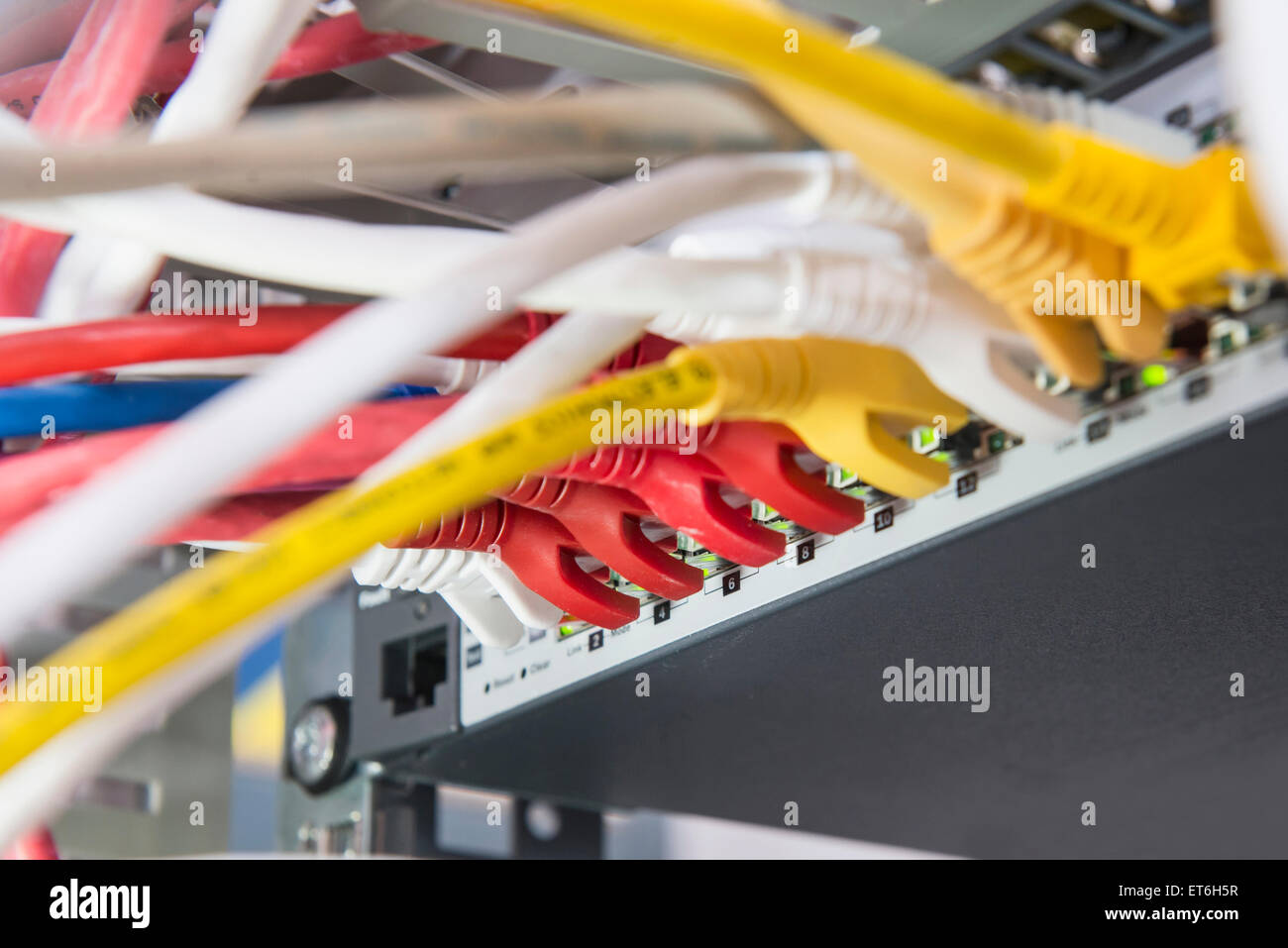 Ethernet lan cables connected to networking router, Munich, Bavaria ...