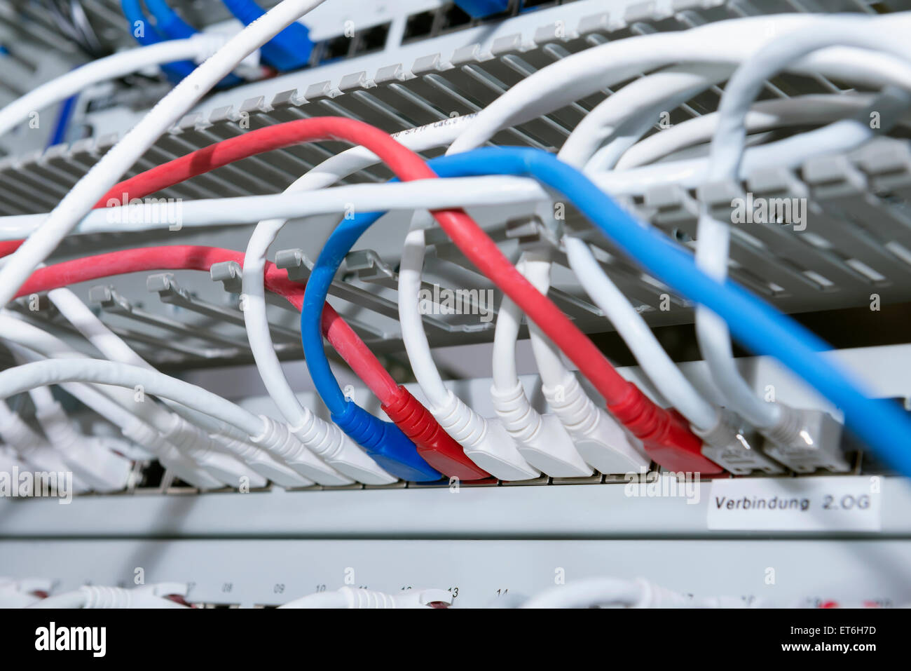 Ethernet lan cables connected to networking router, Munich, Bavaria ...