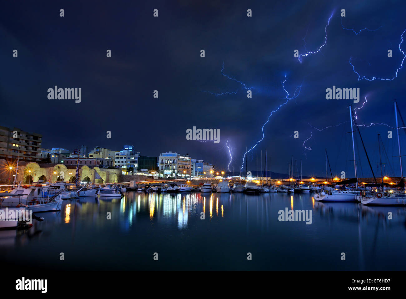 Spectacular storm at the old port of Heraklion, Crete island, Greece ...