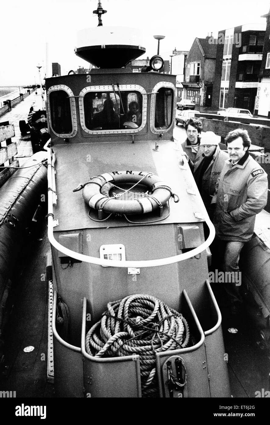 Redcar lifeboat crew look over the new RNLI vessel, Medina. Left to ...