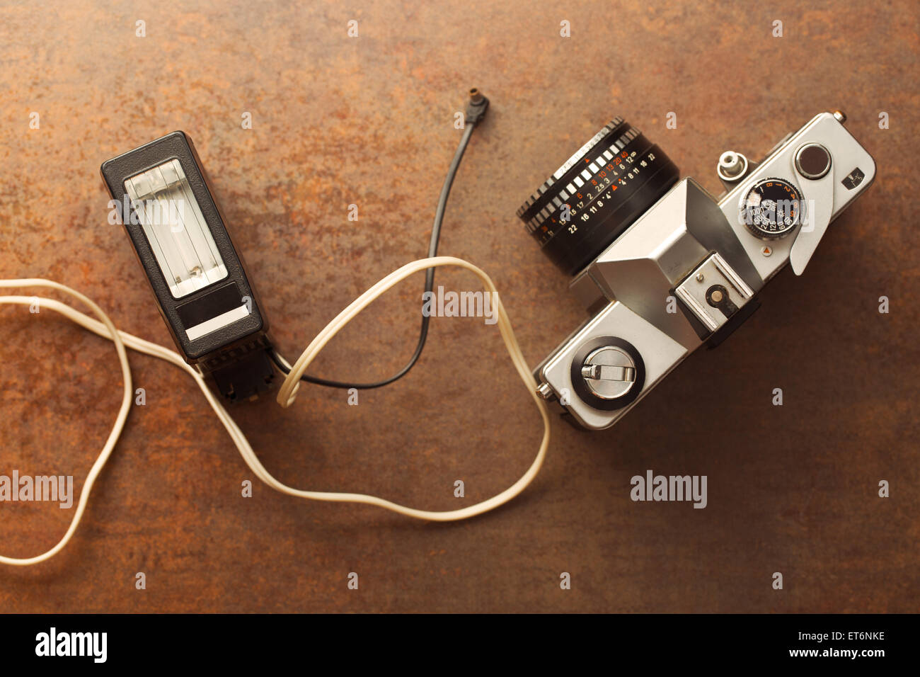 the old analogue camera with flash Stock Photo - Alamy