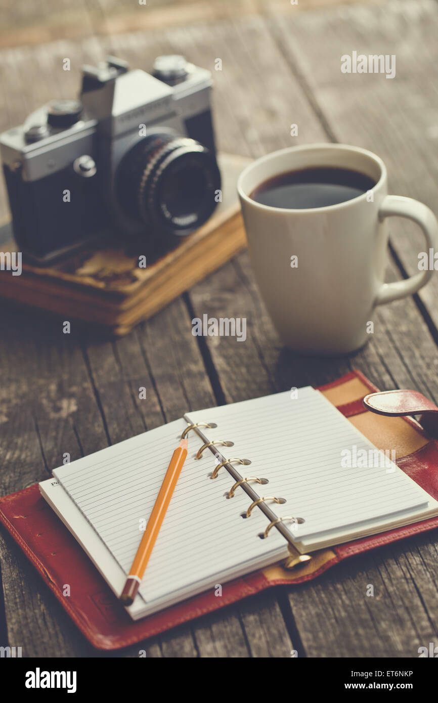 the vintage notepad and pencil Stock Photo - Alamy