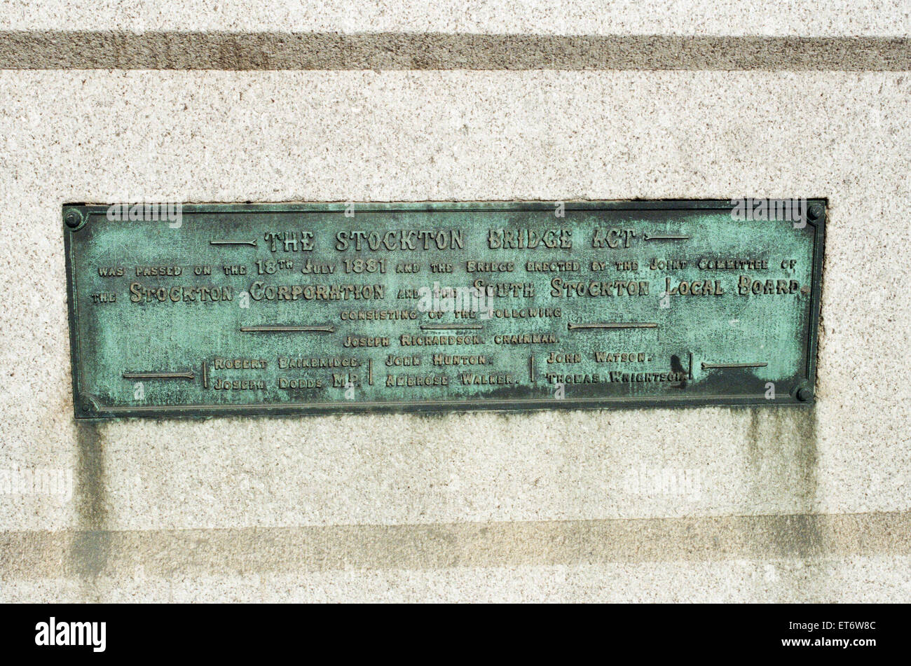 The Stockton Bridge Act Plaque, Stockton, 23rd September 1997 Stock ...