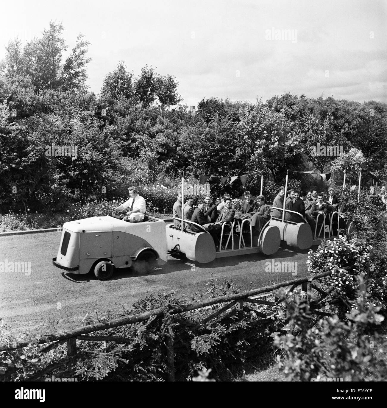 Holidaymakers on the camp train at Butlins Holiday Camp, Filey, North ...