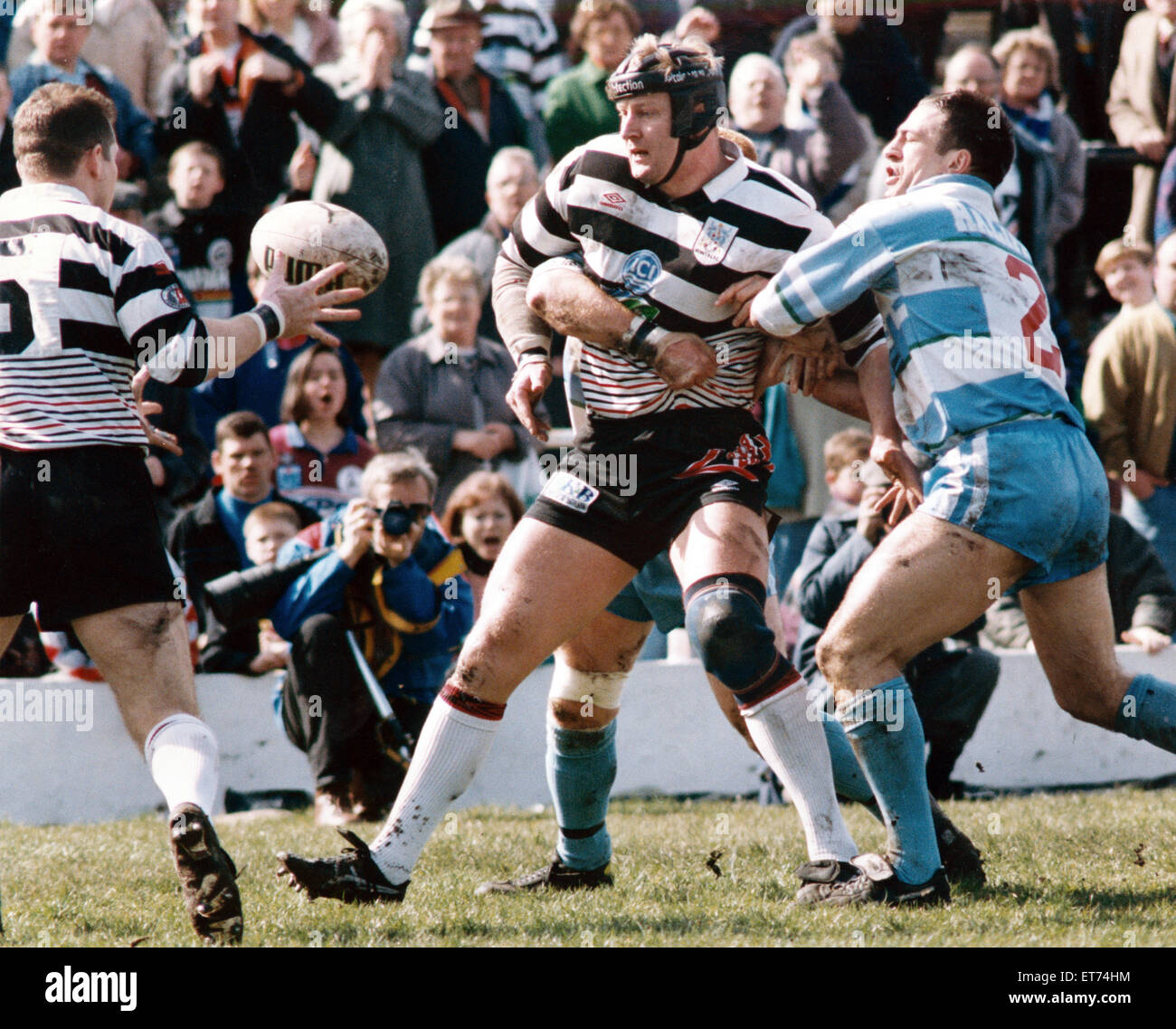 Widnes v Halifax Rugby League. Paul Moriarty takes the pressure, gives ...