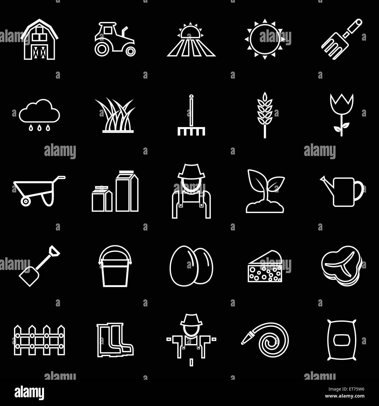 Farming line icons on black background, stock vector Stock Vector Image ...
