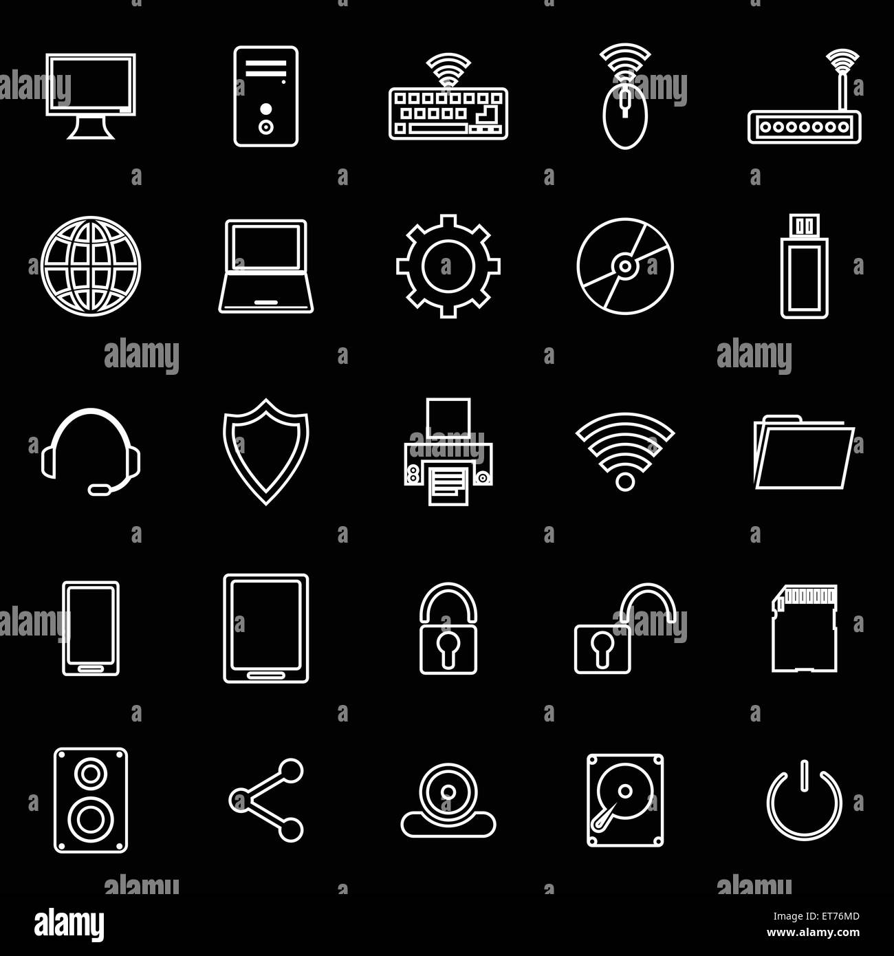 Computer line icons on black background, stock vector Stock Vector ...