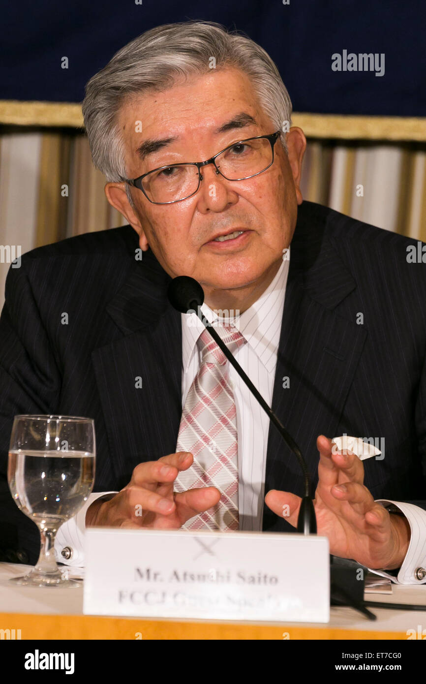 Tokyo, Japan. 12th June, 2015. Atsushi Saito, CEO of the Japan Exchange Group speaks during a ...