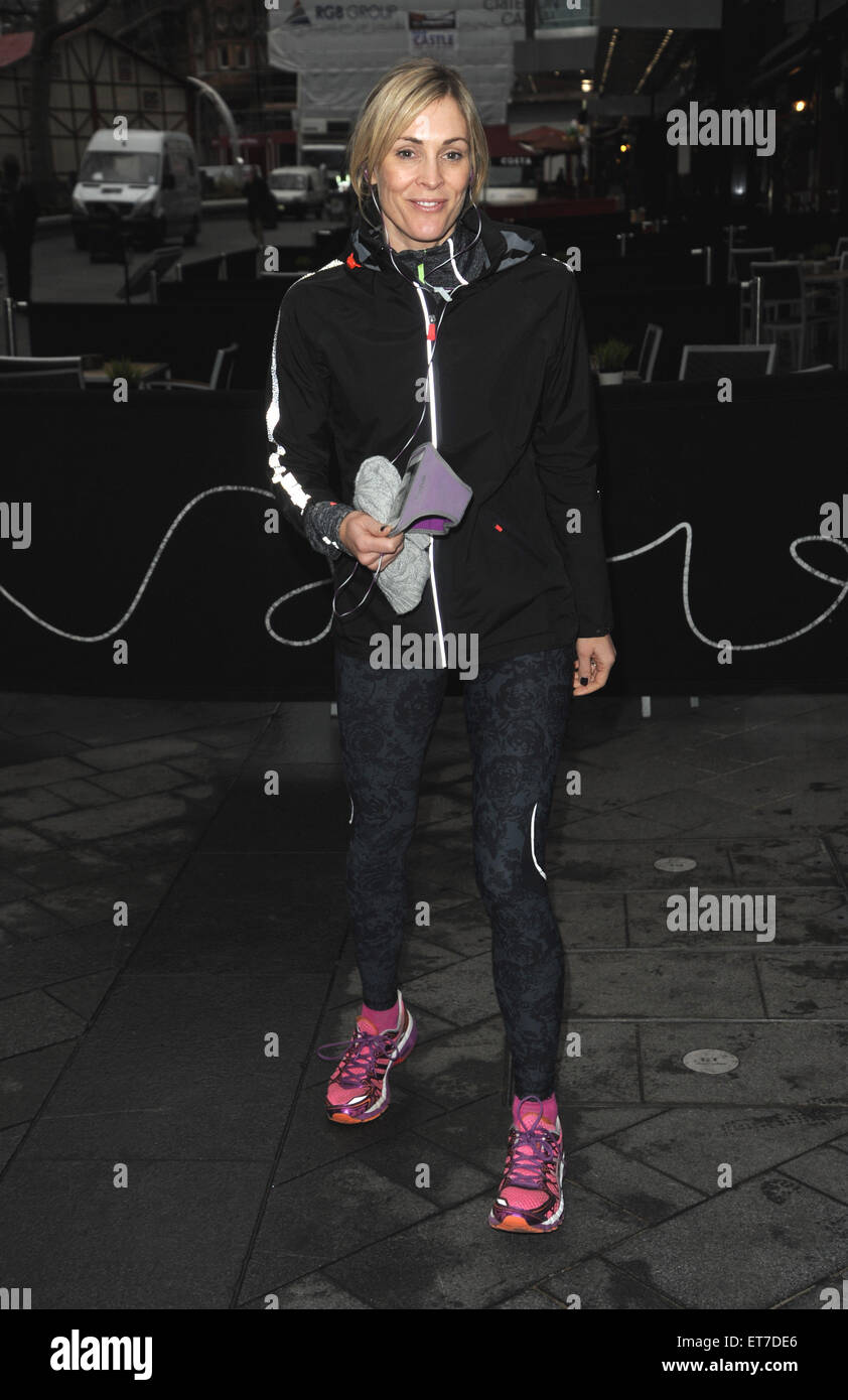 Jenni Falconer goes for a jog in Leicester Square Featuring: Jenni ...