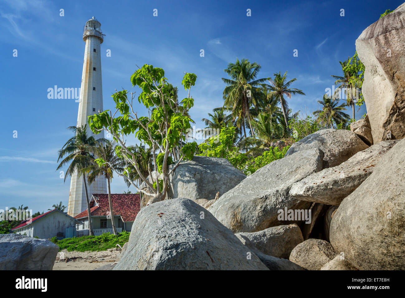Lighthouse at tropical island Stock Photo - Alamy