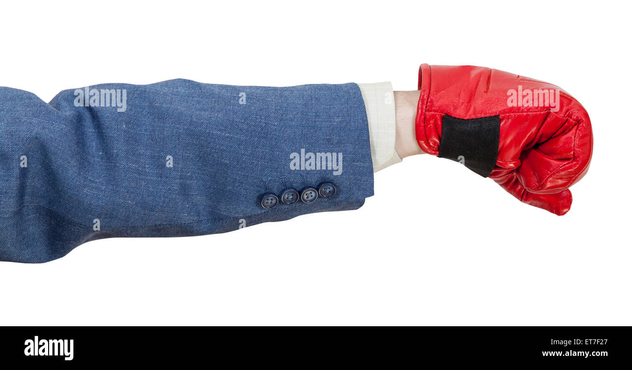 hand gesture - businessman with boxing glove punches isolated on white ...