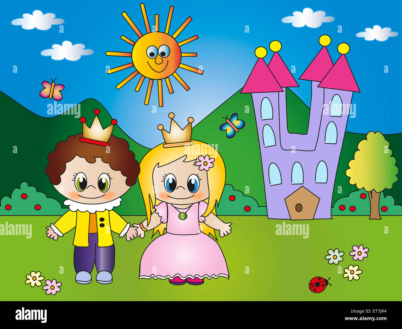 Prince princess castle tower illustration hi-res stock photography and ...