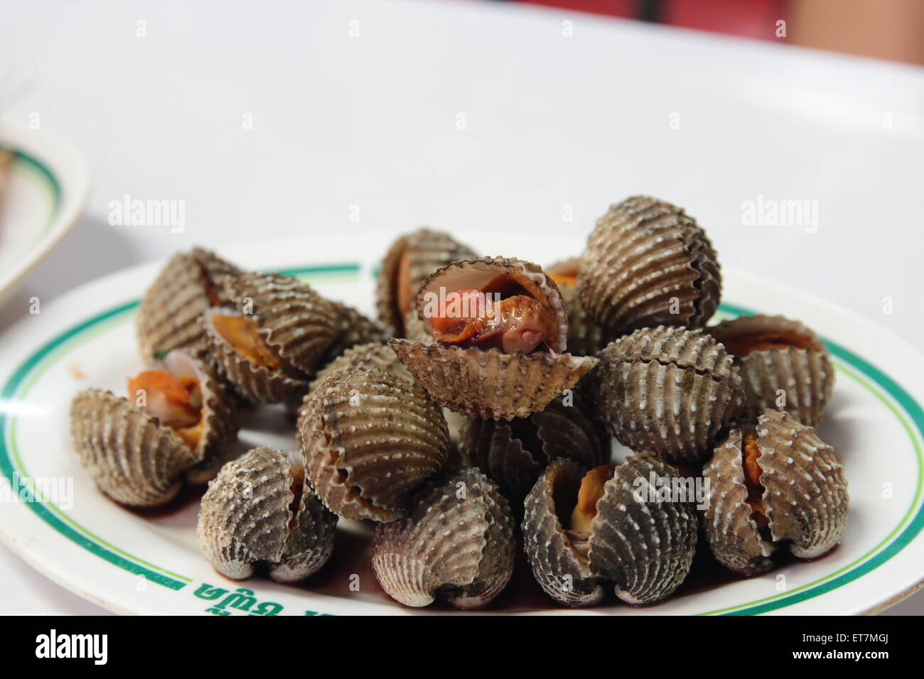 Boiled Blood cockle (Tegillarca Granosa), a special dish at Asia. It is ...
