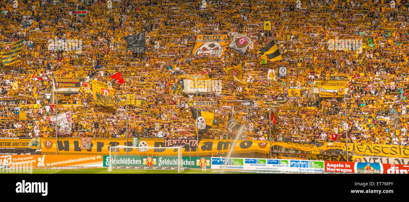 Germany, Dresden,Fan section of Dynamo Dresden at Gluecksgas Stadium ...