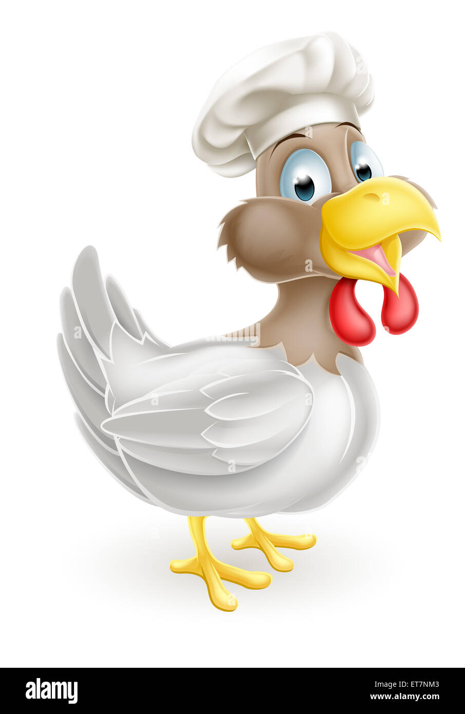 A cartoon cook chicken mascot wearing a chefs hat Stock Photo - Alamy