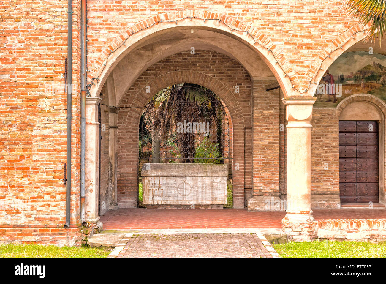 Archs and columns of Italian cloister of the XV century roman gothic ...